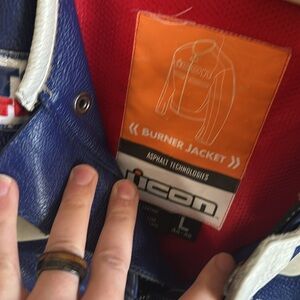 ICON | Jackets & Coats | Rare Icon Flame Blue White Leather Patch ...